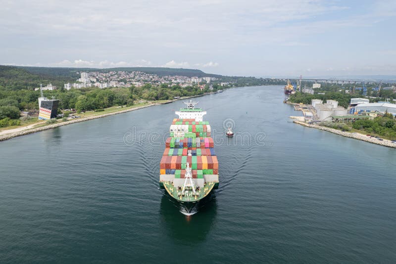 Large Container Ship at Sea. Aerial View of Cargo Container Ship Vessel ...