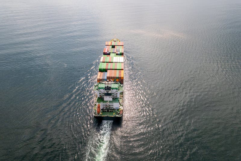 Large Container Ship at Sea. Aerial View of Cargo Container Ship Vessel ...