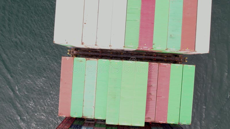 Large Container Ship at Sea. Top Down View. Cargo Container Ship Vessel ...