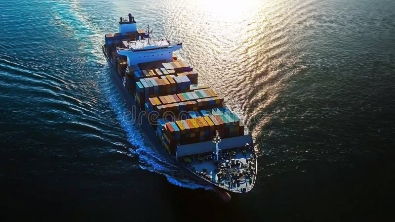 Large Container Ship at Sunset, International Cargo Shipping, Global ...