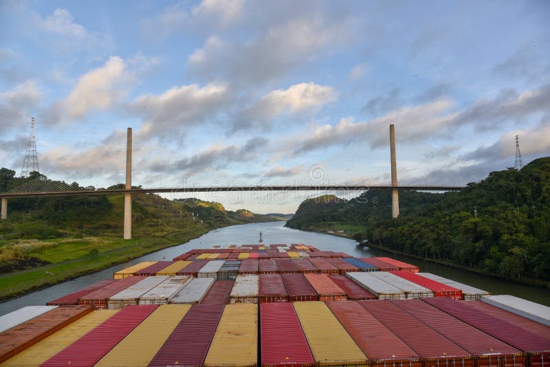 Large Container Ship Transiting Panama Canal. Stock Photo - Image of ...