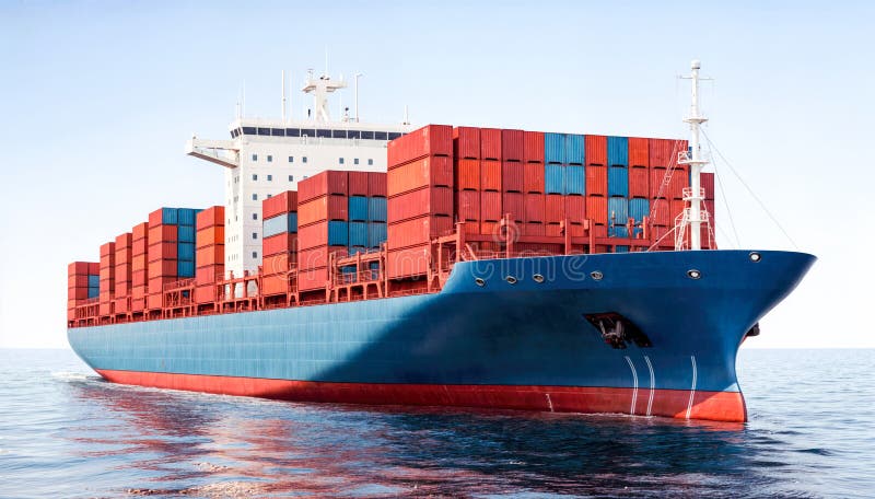 A Large Container Ship is Underway at Sea the Ship is Carrying a Full ...
