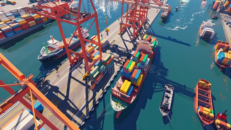 A Large Container Ship is Unloading at the Berth in a Large Cargo ...
