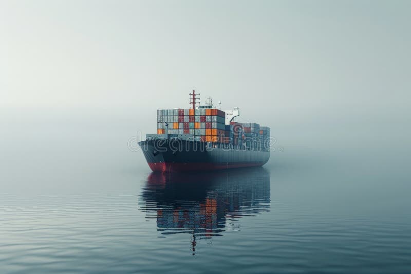 A Large Container Ship in Water, a Cargo Ship Sailing on Open Sea Water ...