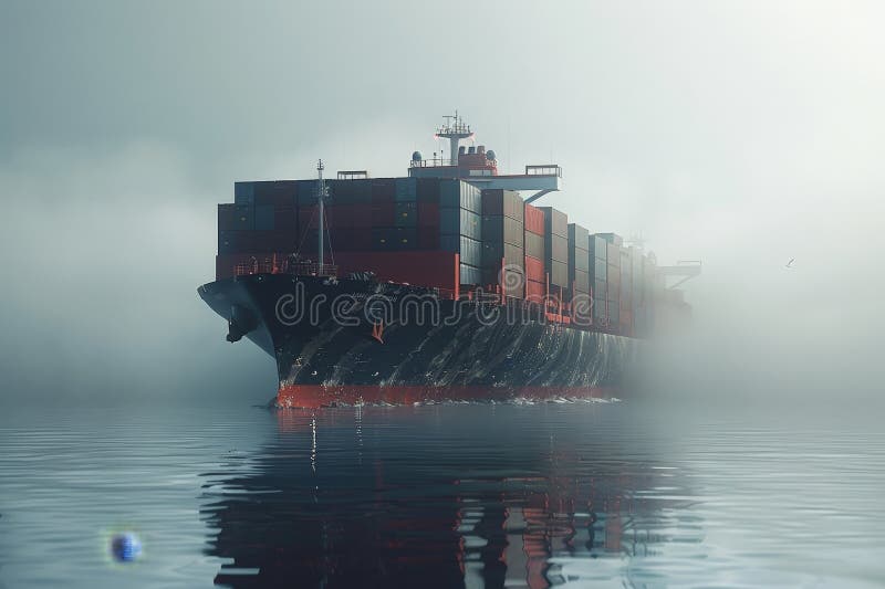 A Large Container Ship in Water, a Cargo Ship Sailing on Open Sea Water ...