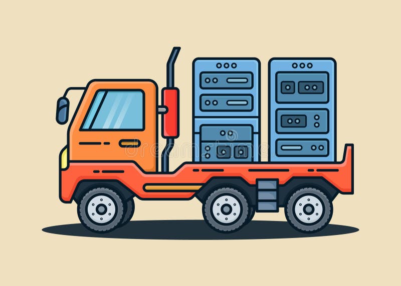 Large Container Truck Carrying Two Modern Data Servers, Minimalist Flat ...