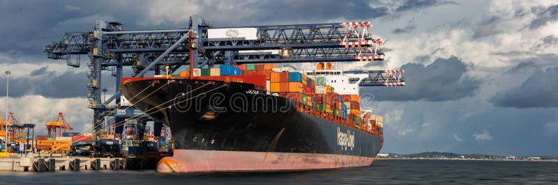 Large Cargo Ship in Port, Panorama Editorial Stock Photo - Image of ...