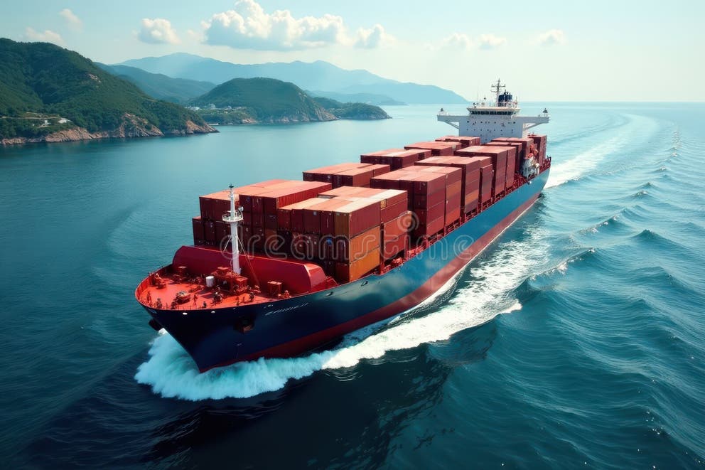Large Container Vessel Navigating Narrow Channel, Ship, Water, Cargo ... Large Container Vessel Navigating Narrow Channel, Ship, Water, Cargo ...