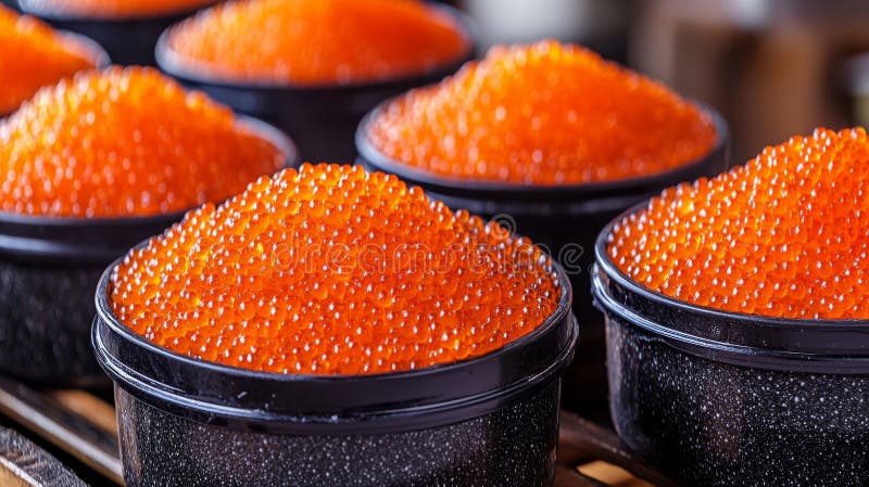 Large Containers Hold Fresh Salmon Roe, Prepared for Processing at a ...