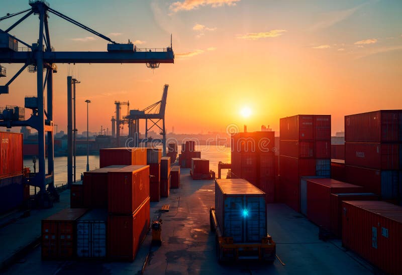 Large Containers Stacked at a Port Under Customs Inspection. AI Tech ...
