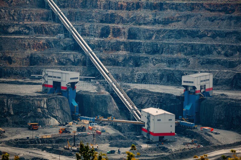 Large Conveyor Belt in Open Pit Mine for Ore Transportation Stock Photo ...