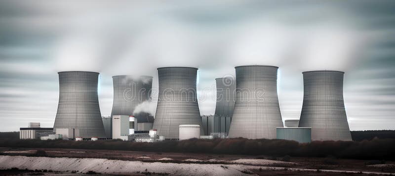 Large Cooling System of a Nuclear Power Plant Stock Illustration ...