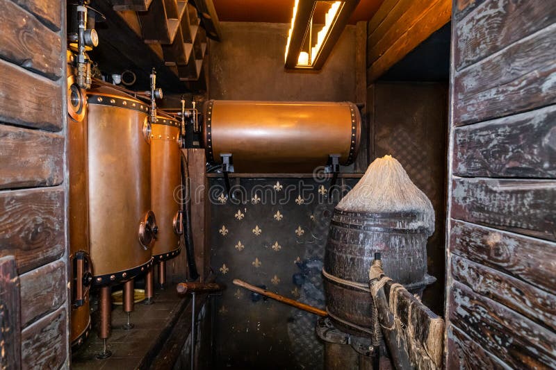 Large Copper Barrels for Brewing Beer in the Medieval Tavern Restaurant ...