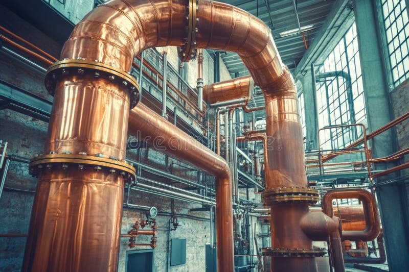 A Large Copper Pipe Installed in a Modern Building with Many Windows ...