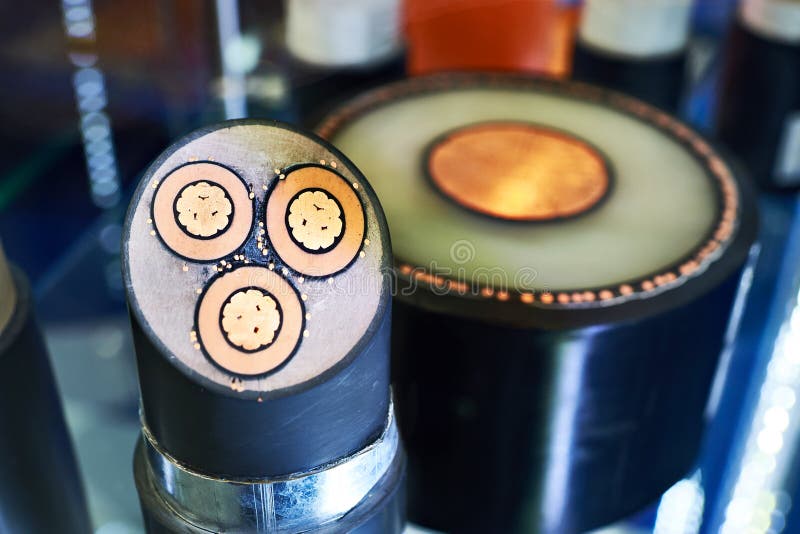 Large Copper Power Cable in Section Stock Image - Image of black ...