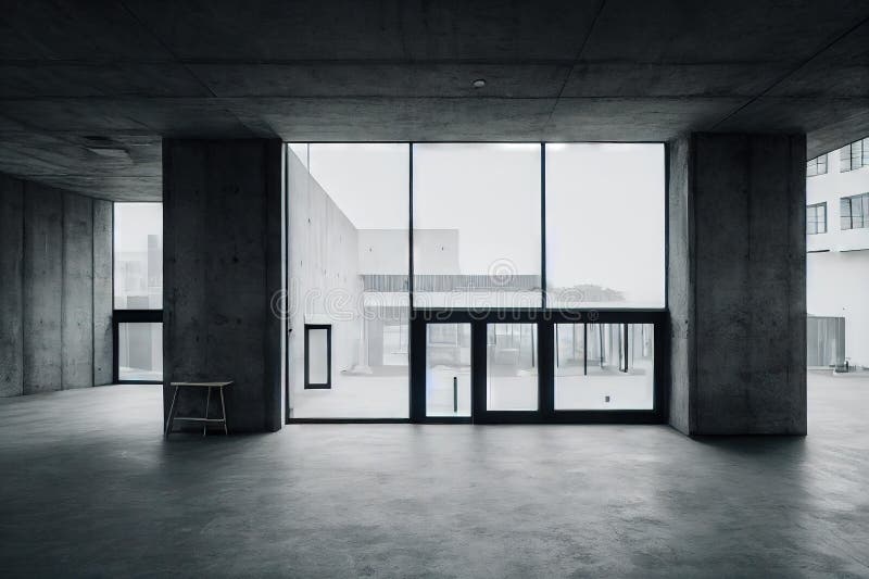 Large Corridors in Concrete Interior, Abstract Architectural Forms ...