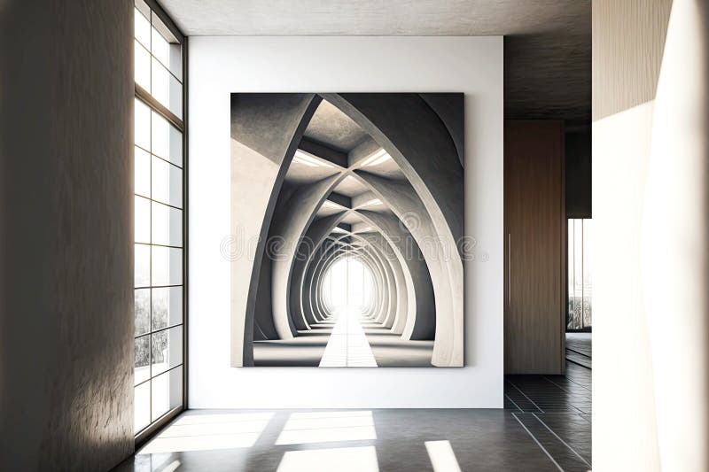 Large Corridors in Concrete Interior, Abstract Architectural Forms ...