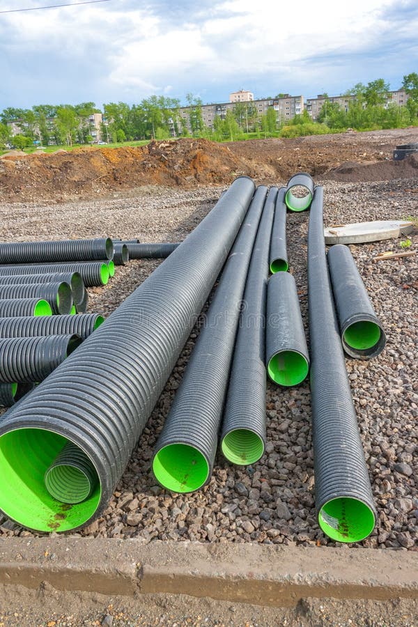 Large Corrugated PVC Pipes for Drainage Stock Image - Image of industry ...