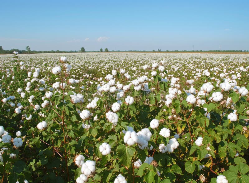 A Large Cotton Field with Ripe White Bolls Under a Clear Sky. Cotton ...