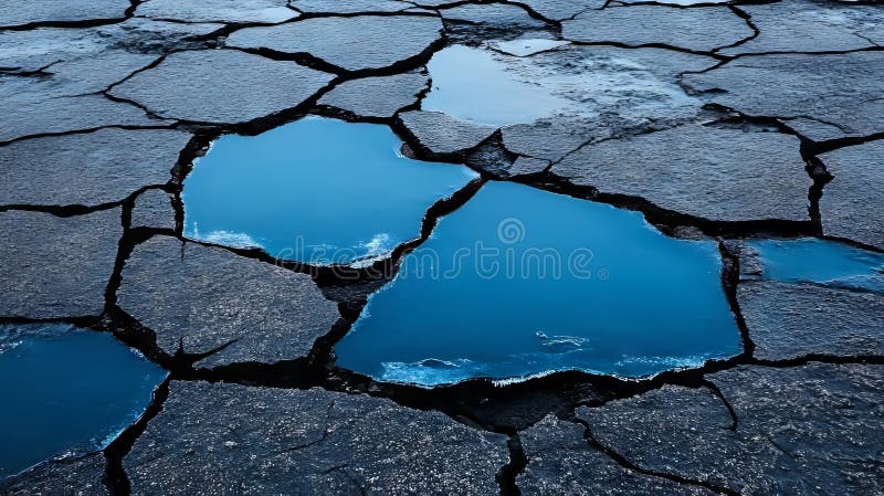 A Large Crack in the Ground with a Blue Pool of Water in it Stock Photo ...