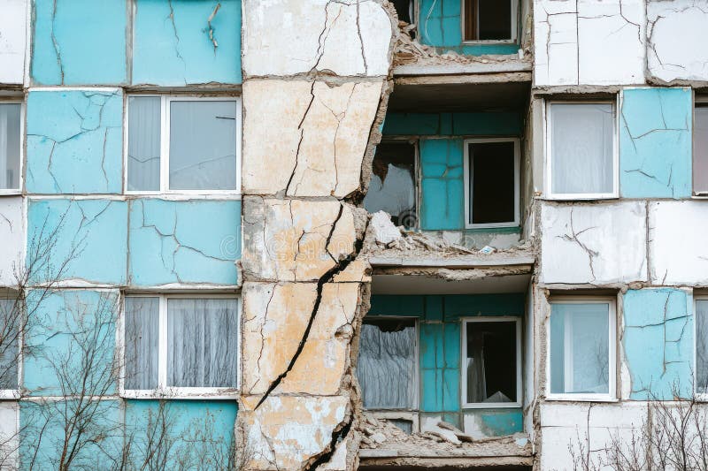 Large Crack in Old Apartment Facade Signals Structural Danger Stock ...