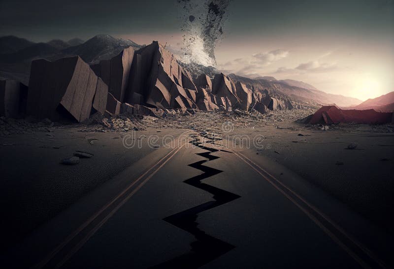 Large Cracks in the Asphalt after the Earthquake. AI Generated Stock ...