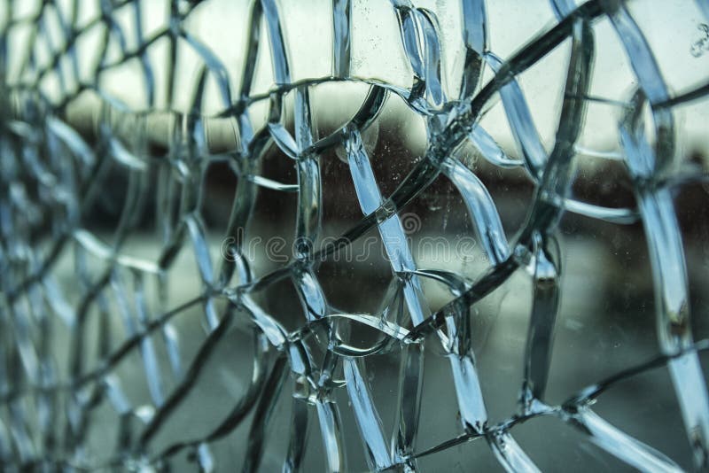 Large Shattered Tempered Glass Window Pane. Cracked Glass Texture Close ...