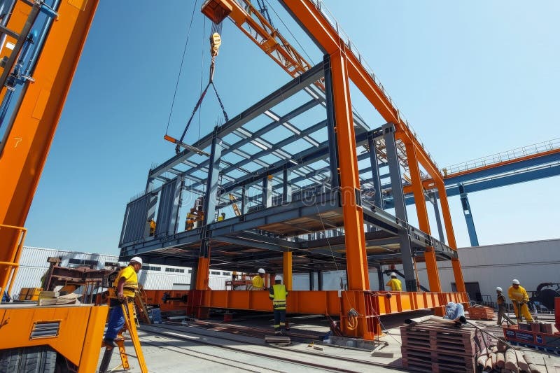 A Large Crane is Carefully Positioning a Building into Place at a ...