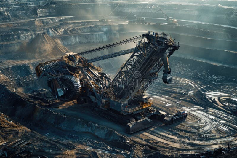 Large Crane Operating in a Vast Open Pit, Suitable for Industrial or ...