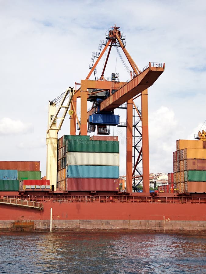 Portal Jib Crane and Cargo Containers Stock Photo - Image of export ...