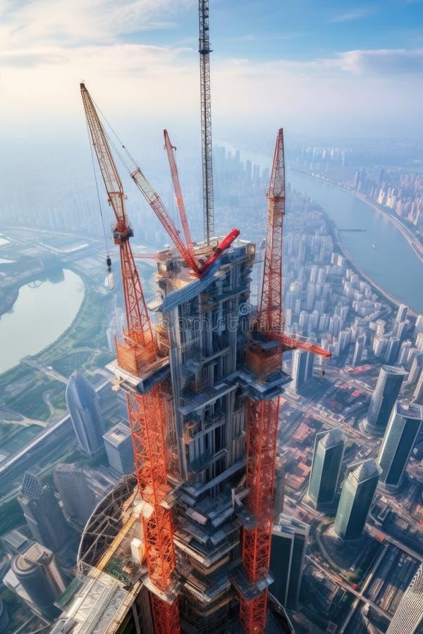 A Large Crane on Top of a Tall Building. Suitable for Construction Industry Projects Stock Photo ...