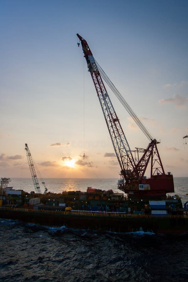 Large Crane Vessel Installing the Platform in Offshore,crane Barge ...