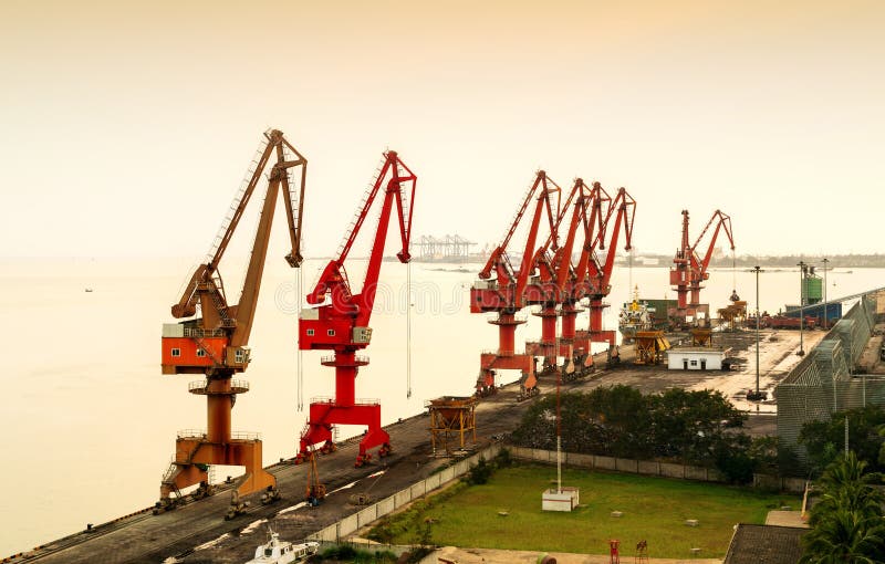 Cranes at Yangpu Port, Hainan, China Editorial Stock Image - Image of ...