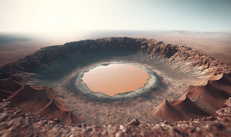 A Large Crater in the Middle of a Barren Desert Landscape Stock ...