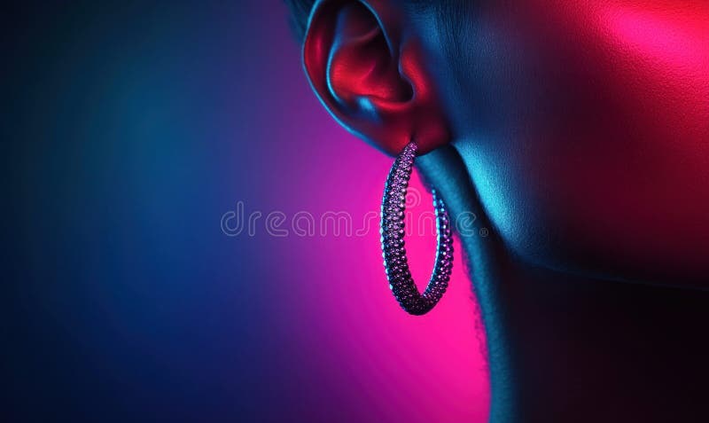 Large Creative Gold Earring Close-Up on Vibrant Background Stock ...