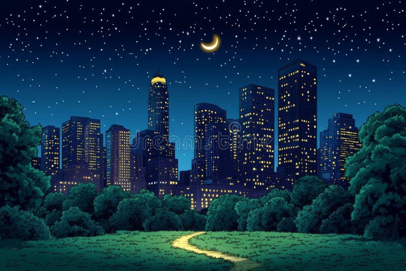 A Large Crescent Moon Stands Out in the Foreground, Framed by Trees ...