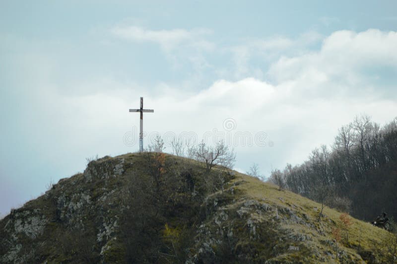 Large cross on a hill stock image. Image of cross, tree - 330300205
