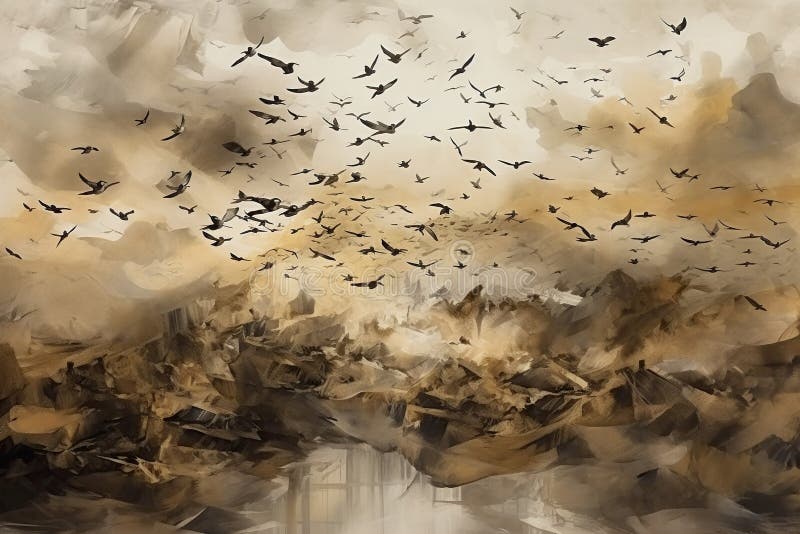 A Large Crowd of Brown Birds Drawn Stock Illustration - Illustration of ...