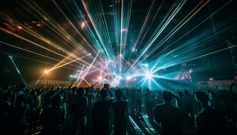 Large Crowd Celebrates Under Glowing Stage Lights Generated by AI Stock ...