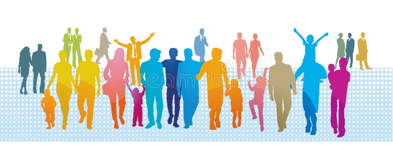 Large Crowd in Color, Citizens and Families, Illustration Stock Vector ...