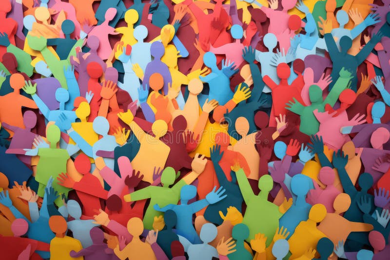 Large Crowd of Diverse People. Paper Cut Out Style Stock Illustration ...