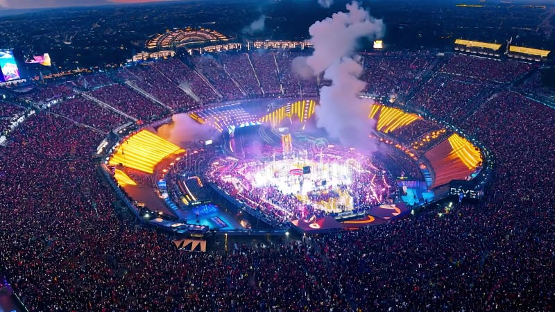 Smoke Exploding Over Stage during Concert with Fans Cheering Stock ...