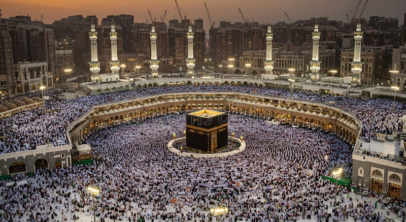 Large Crowd Gathering at Religious Site with Tall Towers Stock Photo ...