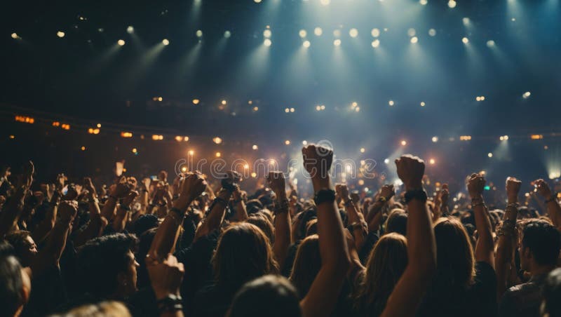 Large Crowd at Music Concert with Hands Raised, Generative Ai Stock ...