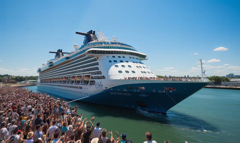 Large Crowd Next To Cruise Ship Stock Photo - Image of activity ...