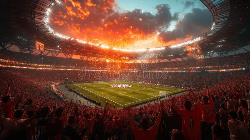 A Large Crowd of People Celebrating at a Football Stadium with a ...