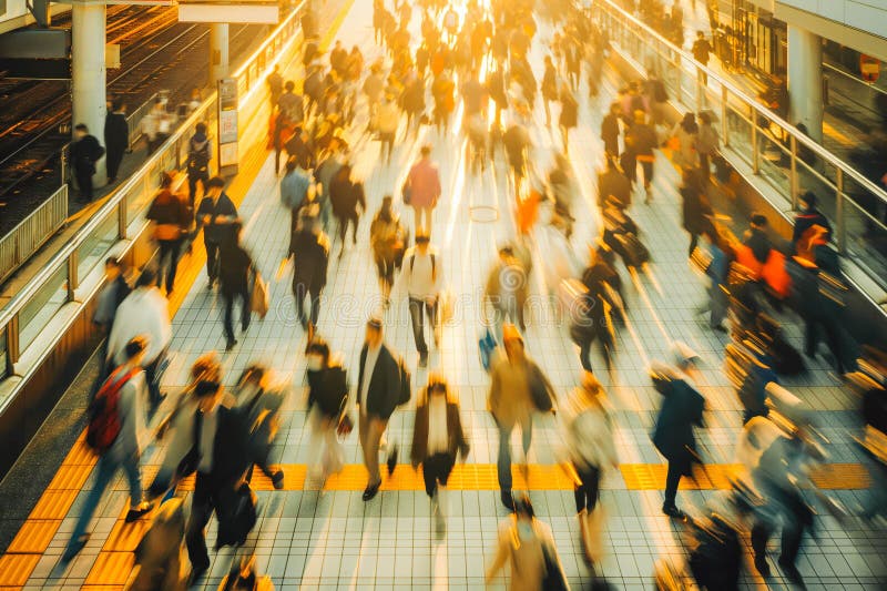 Large Crowd of People Commuting To Work in the Morning Stock ...