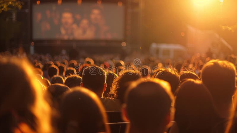 Crowd Watching Movie on Large Screen Stock Image - Image of people ...