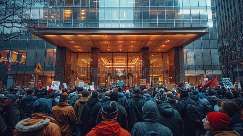 A Large Crowd of People are Protesting Outside of a Building Stock ...