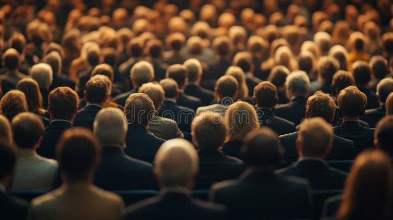 A Large Crowd of People Seated, Viewed from Behind Stock Illustration ...